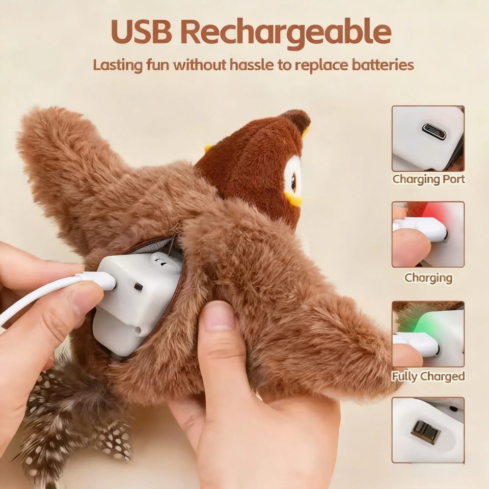 Electronic Interactive Flying Bird Cat Toys USB Pet Simulation Sparrow ...