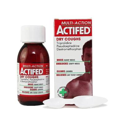 Actifed Multi-action Dry Cough Syrup 100ml Dries Runny Noses & Relies ...