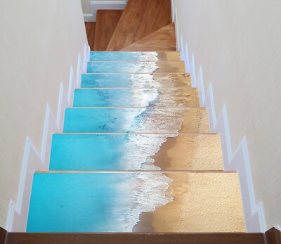 3D Beach Style N758 Stair Risers Decoration Photo Mural Vinyl Wallpaper ...