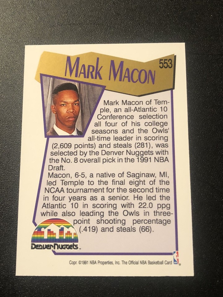 1991-92 NBA Hoops Mark Macon #553 Rookie RC | eBay