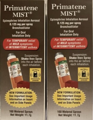 2 PACK~ Primatene Mist Epinephrine Inhalation Aerosol 160 Relief Sprays ...