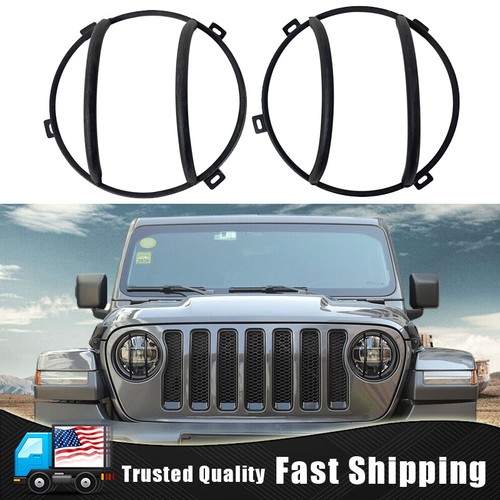 Pair Front Headlight Lamp Guard Cover Trim For 2007-2018 Jeep Wrangler ...
