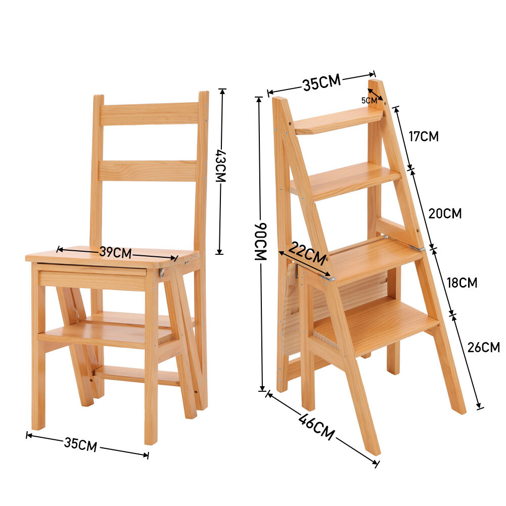 3 in 1 Step Ladder Chair Home Office Display Stand Library Ladder ...