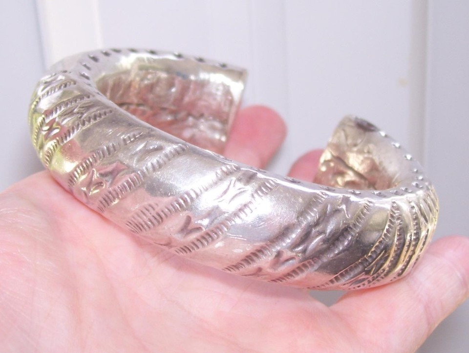 Ornate Antique 19thC Solid Silver Rattle Rattling 1" Wide Cuff Bangle ...