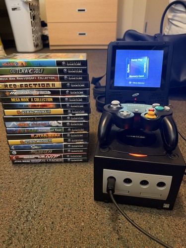 Nintendo GameCube Lot Black Console w/ Black Intec Portable Screen and ...