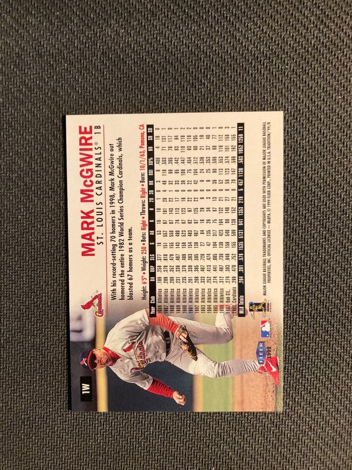 Mark McGwire 1999 Fleer Tradition Warning Track Card #1W St. Louis ...