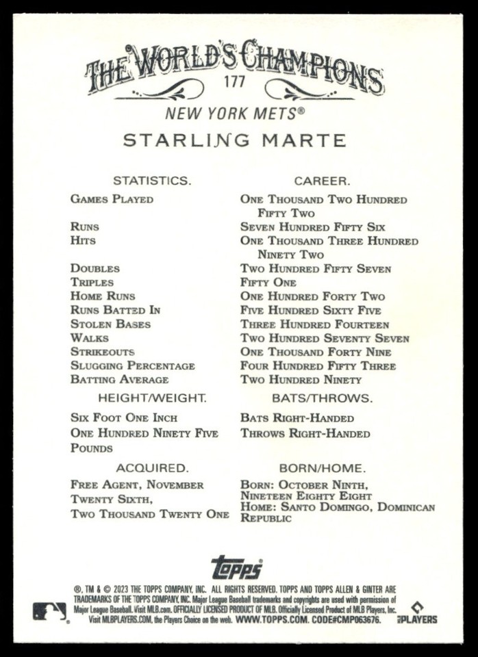 2023 Topps Allen & Ginter Starling Marte G155 #177 | eBay