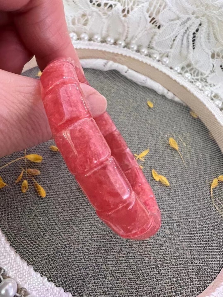 Natural Rose Rhodochrosite Gemstone Rectangle Beads Bracelet Bangle ...