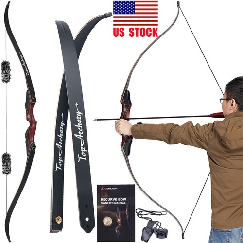 60" Archery Wooden Riser Traditional Hunting Takedown Recurve Bow Bow ...