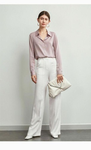 New Women Spring Mulberry Silk Design Long-sleeved Solid Color Shirt ...