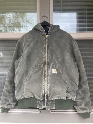 Carhartt Hoodie Jacket J130 LARGE Moss Green Quilt Flannel Canvas ...