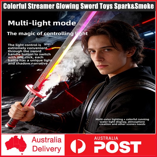 Colorful Streamer Glowing Sword Toys Spark&Smoke Effect Cosplay Katana ...