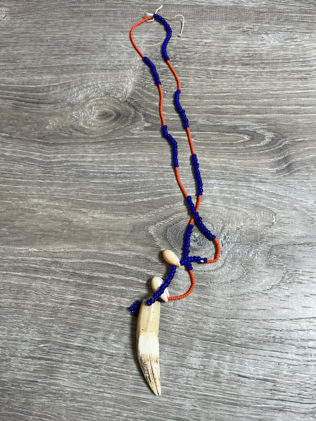 vintage native bead necklace tooth shell blue orange … - Gem