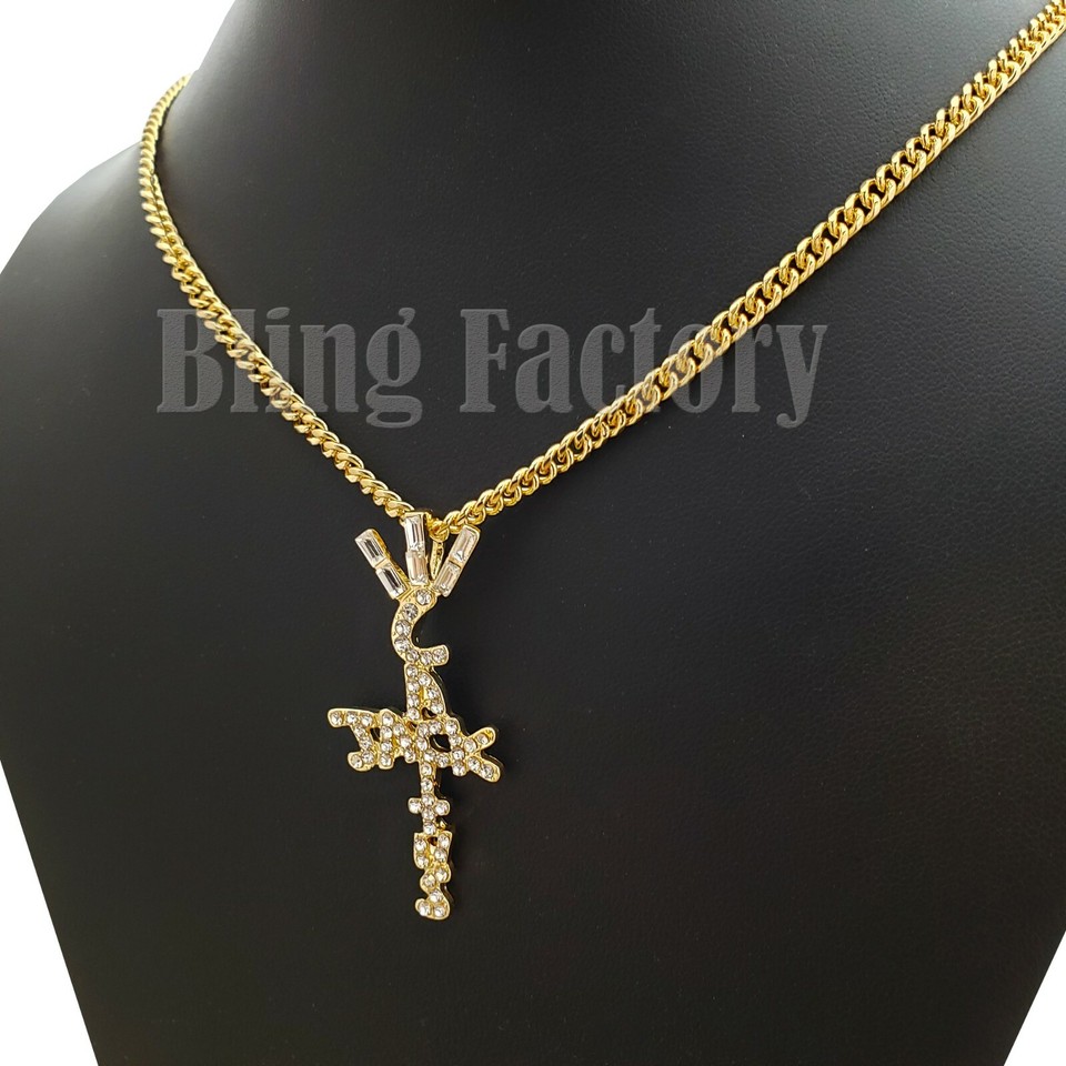Hip Hop Travis Scott Cactus Jack Cross Pendant 18" 20" 24" Cuban Chain ...