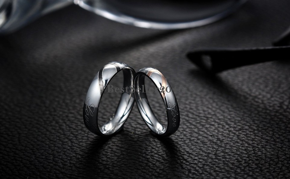 Stainless Steel "Real Love" Heart Couples Ring Promise Engagement ...