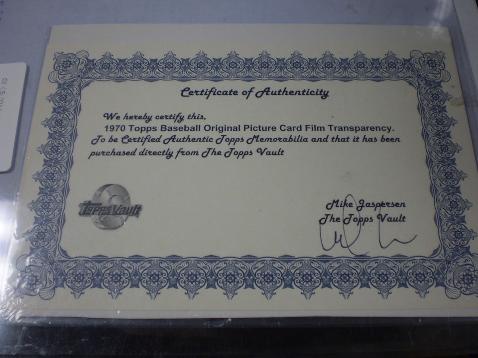 1970 TOPPS VAULT THURMAN MUNSON RC 189 FILM TRANSPARENCY 1/1 PRODUCTION ...