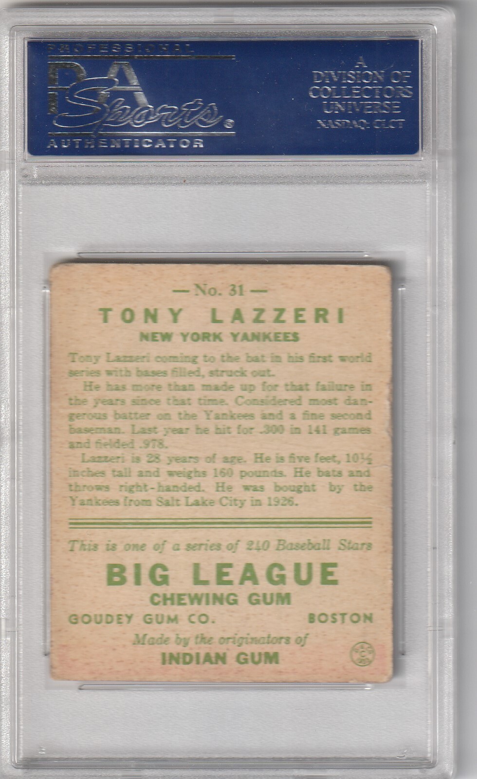 1933 Goudey Big League Chewing Gum - R319 #31 Tony Lazzeri for sale ...