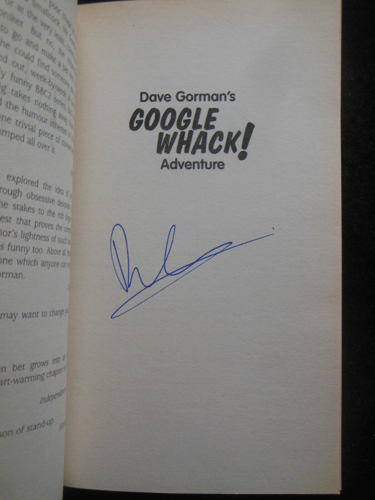 SIGNED; Dave Gorman's Googlewhack Adventure (2004) Googlewhacking ...