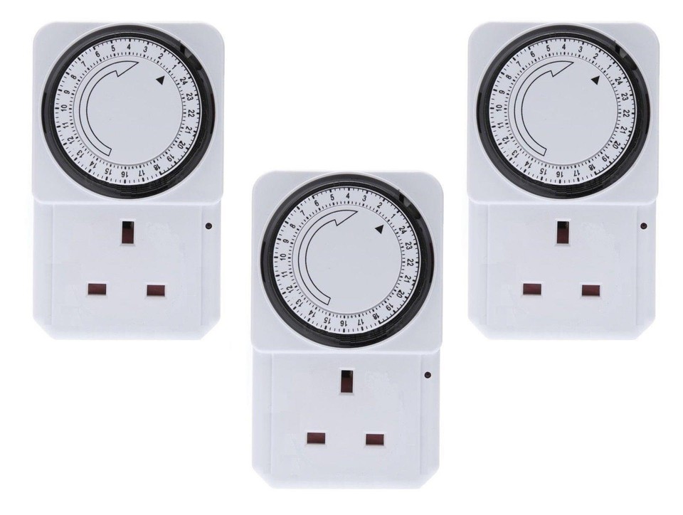 3 x 24 HOUR 24HR MAINS PLUG IN TIMER SWITCH TIME CLOCK SOCKET UK 3 PIN ...