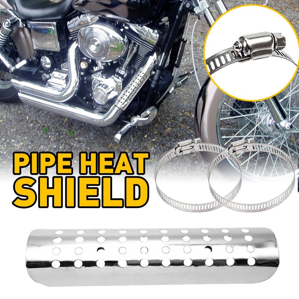 Universal Chrome Exhaust Pipe Muffler Heat Shield Cover Heel Guard ...