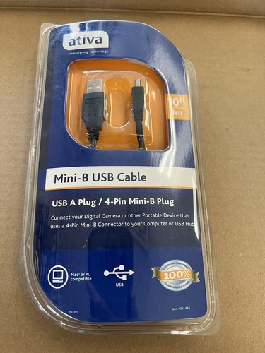 Ativa USB A To 4-Pin Mini-B Plug Device Cable 10 ft Digital Camera or ...
