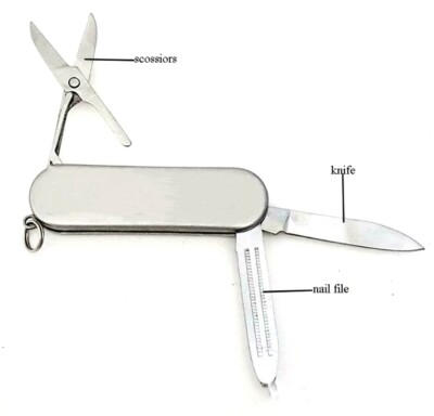 Pocket Knife Multi Function 57 mm Silver Blade Nail File Scissors with ...