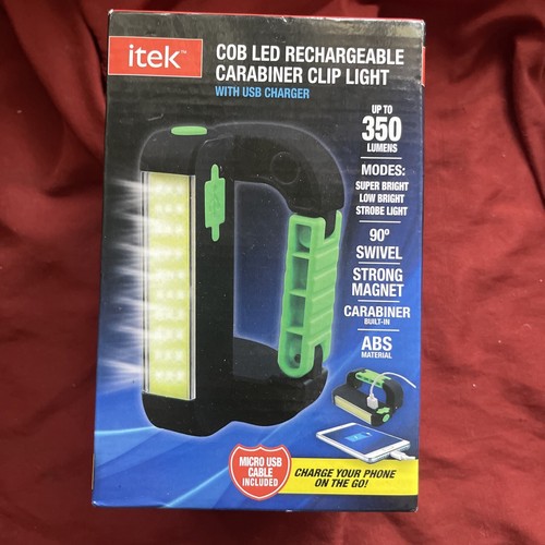itek COB LED RECHARGEABLE CARABINER CLIP LIGHT USB PHONE CHARGER ...