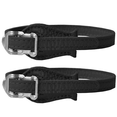 Black Deluxe Stitched Anti stretch Leather Pedal Toe Clip Straps Retro ...