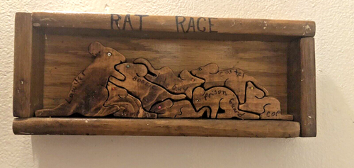 THE RAT RACE wooden puzzle solid wood will stand up or lay down hand ...