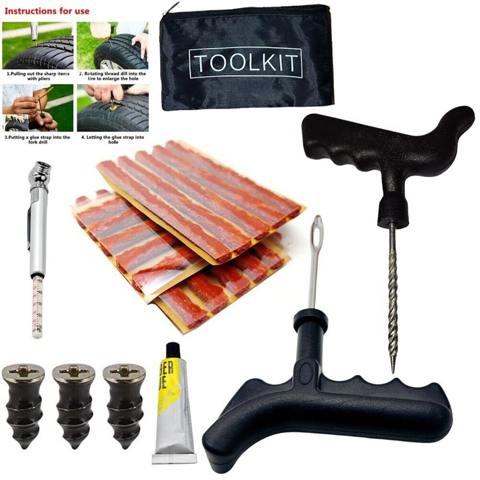 Emergency Tyre Puncture Repair Kit Car Van Tubeless Tire Tool 15 ...