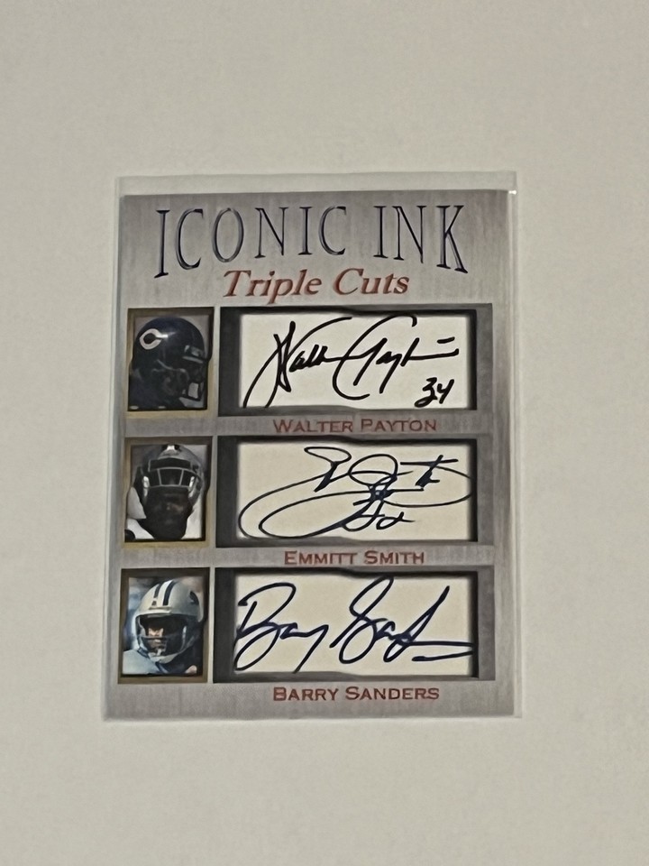 Walter Payton, Barry Sanders, Emmitt Smith Iconic Ink Triple Cuts Fax ...