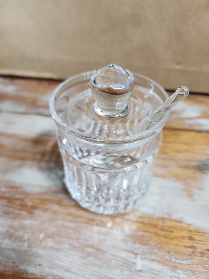 Vintage Cut Glass Crystal Condiment Jar With Lid & Spoon Jam Mustard ...