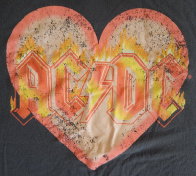 ACDC T-Shirt Size L Gray Heart Flame Fire Rock & Roll Perryscope ...