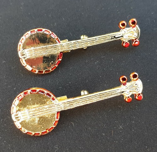 Lot of 2 Vintage Banjo Music Instrument Brooch Pin Goldtone Red Trim ...