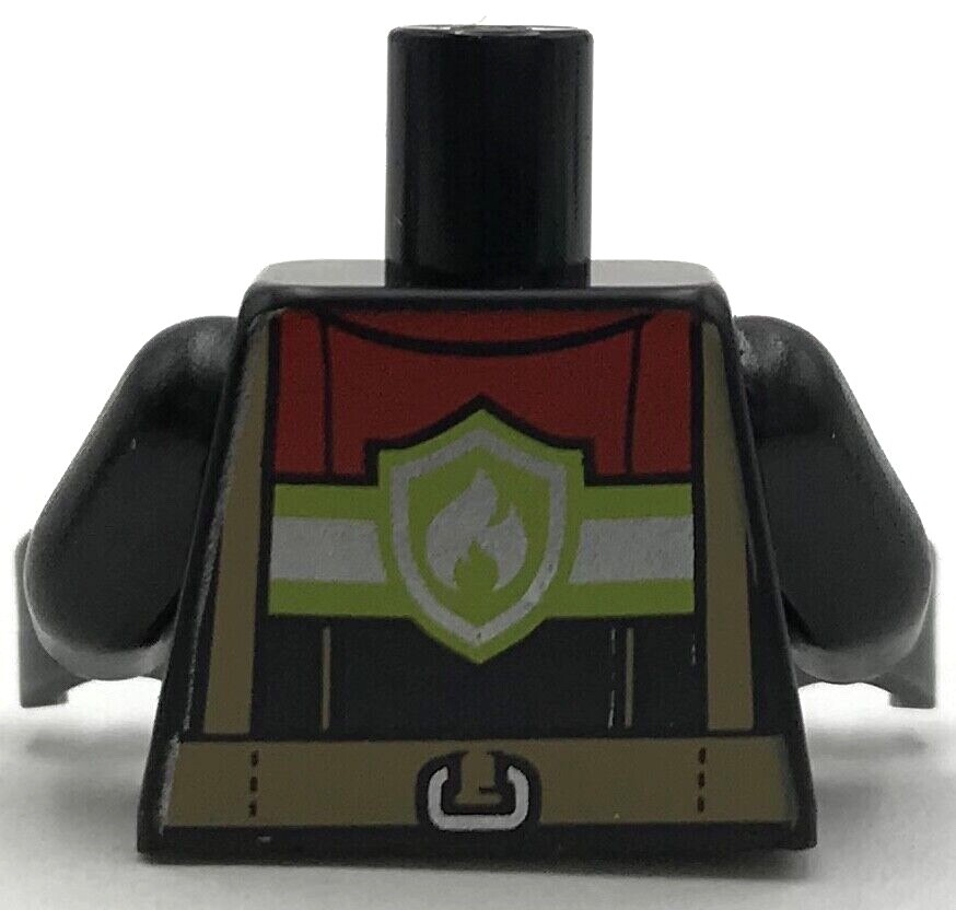 Lego New Black Minifg Torso Fire Jacket Red Collar Reflective Fireman ...
