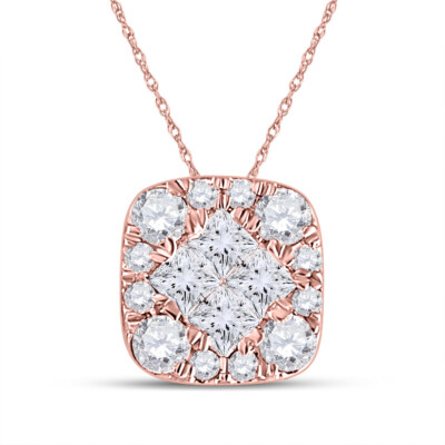 14kt Rose Gold Womens Princess Diamond Square Cluster Pendant 1/4 Cttw ...