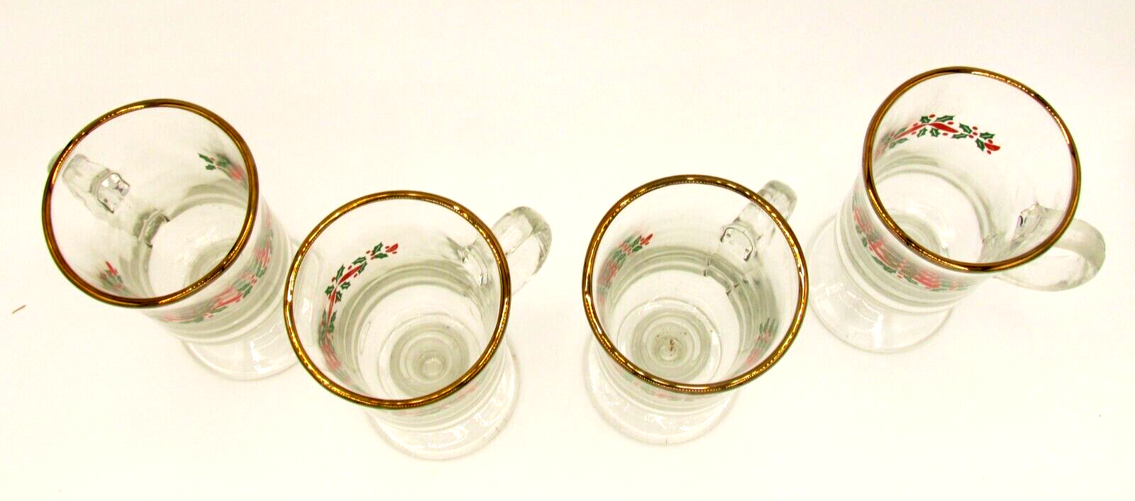 4 Arbys Libby Christmas Holly Ribbon Disc Stem Irish Coffee Cups- gold ...