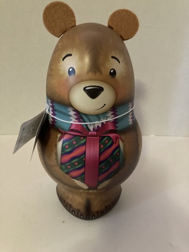 10” Russell Stover Christmas Teddy Bear Tin Scarf Metal Gift Box ...