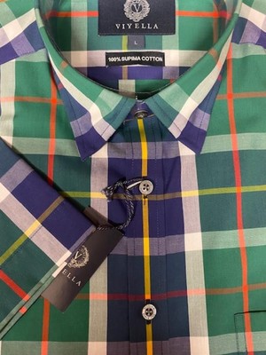 Viyella Shirt Size L -100% Supima Cotton Club Check SHORT SLEEVE RRP £ ...