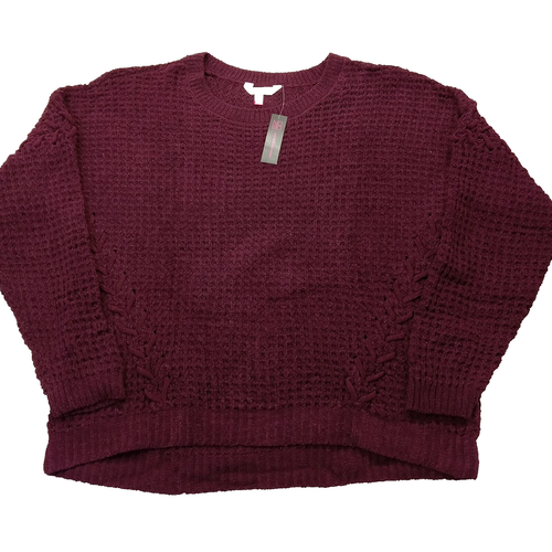 No Boundaries Chunky Sweater 3XL Waffle Long Sleeve Burgundy Pullover ...