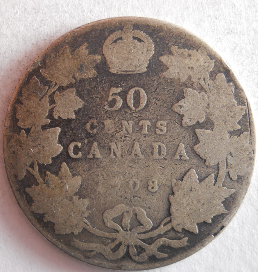 1908 CANADA 50 CENTS - Excellent Rare Date Silver Coin - Lot D13 | eBay