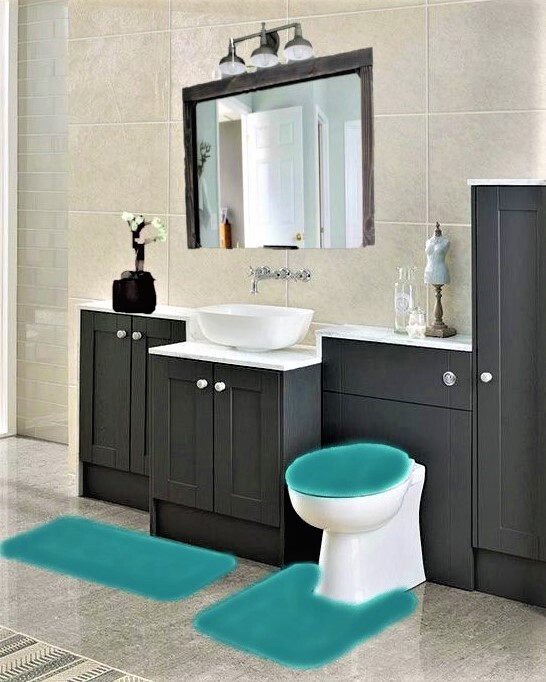 3PC #6 BATHRUG CONTOUR MAT TOILET LID COVER COMPLETE BATHROOM SET ...
