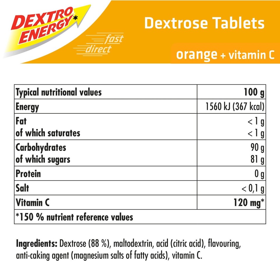 Dextro Energy Dextrose Glucose Fast Acting Orange Tablets 47g - Pack 6 ...