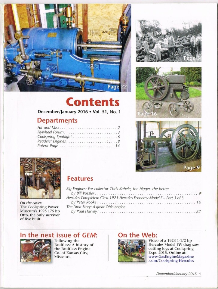 GAS ENGINE magazine January 2016, Hercules F pt3, Lima Ohio engines | eBay