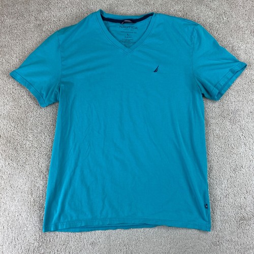 Nautica Shirt Adult Large Blue Slim Performance Tee Short Sleeve V-Neck ...
