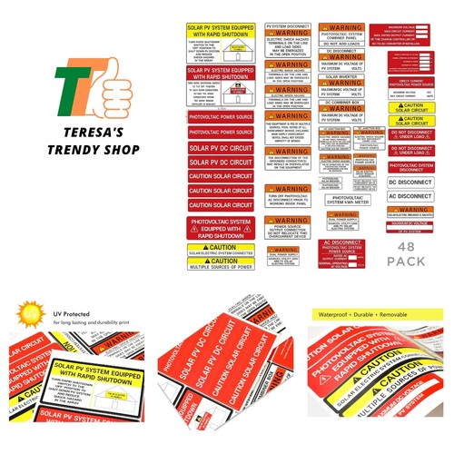 Photovoltaic Installer Label Kit - 48 Vinyl Safety Stickers for Solar ...