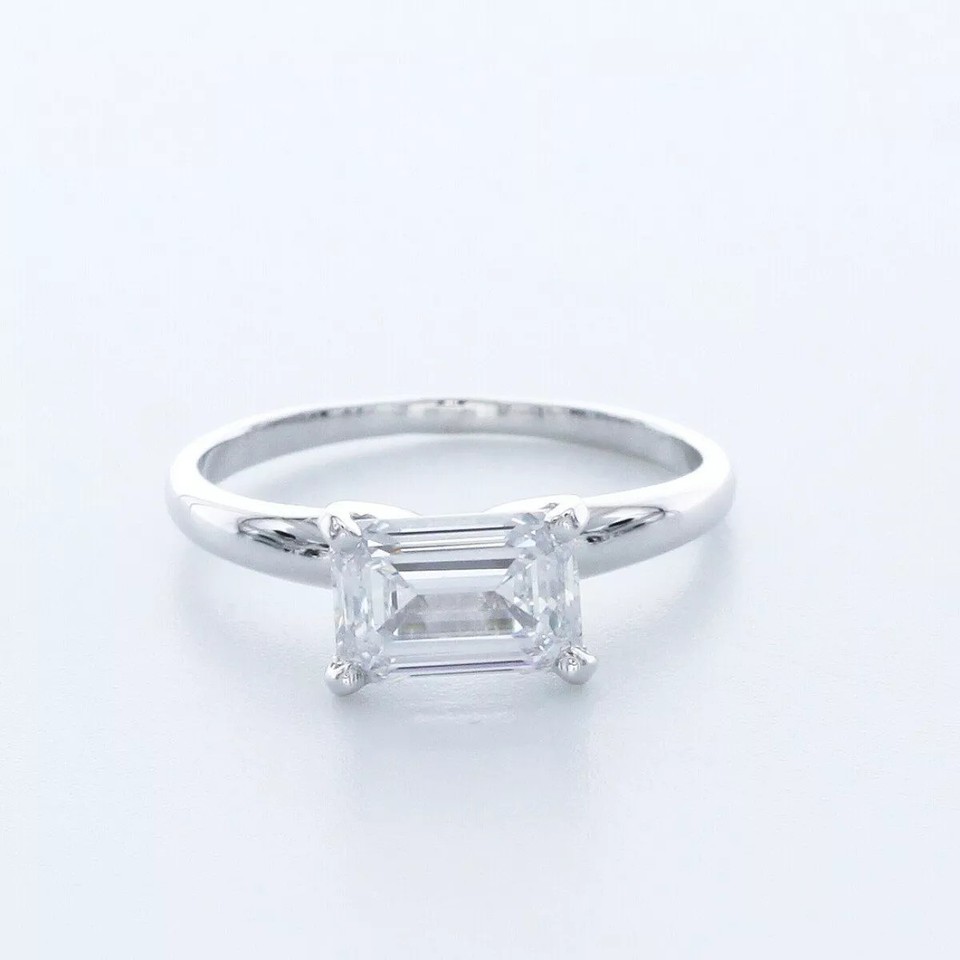 Solitaire Engagement Ring 14K Gold 1.58 Carat Emerald Lab-Grown Diamond ...