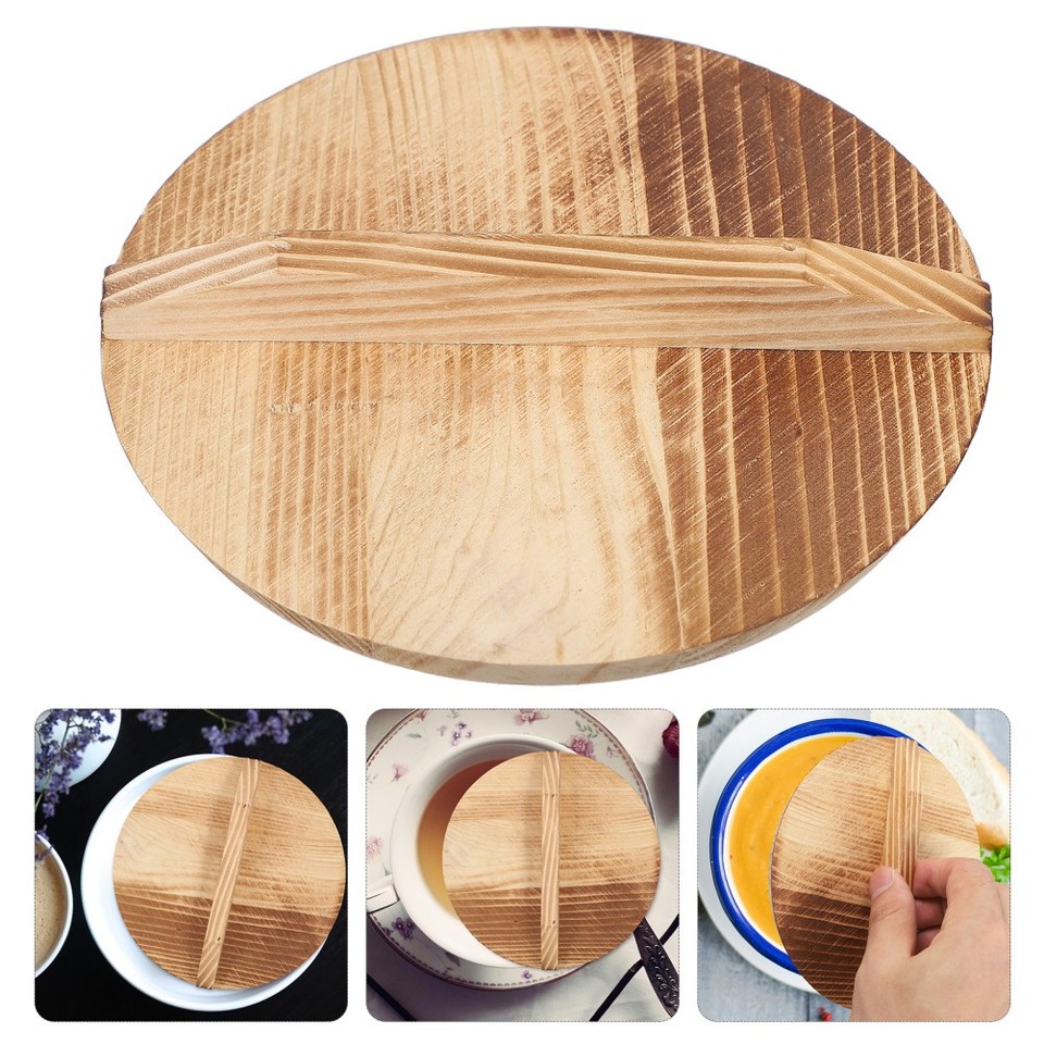 Wood Wok Drop Lid Cover Wooden Lid Kitchen Bowl Cover Round Wood Lid ...