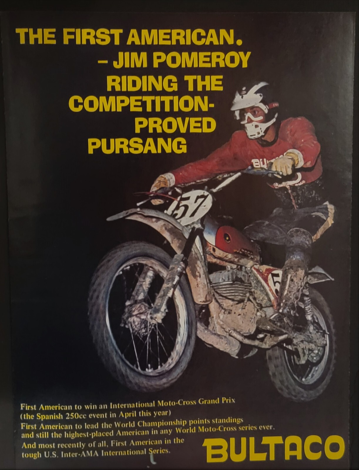 1973 Bultaco 250 Motorcycle Ad Jim Pomeroy Motocross Grand Prix ...