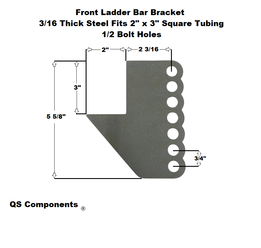 Front Ladder Bar Bracket Fits 2" x 3" Crossmember 1/2 Hole 3/16 Steel ...